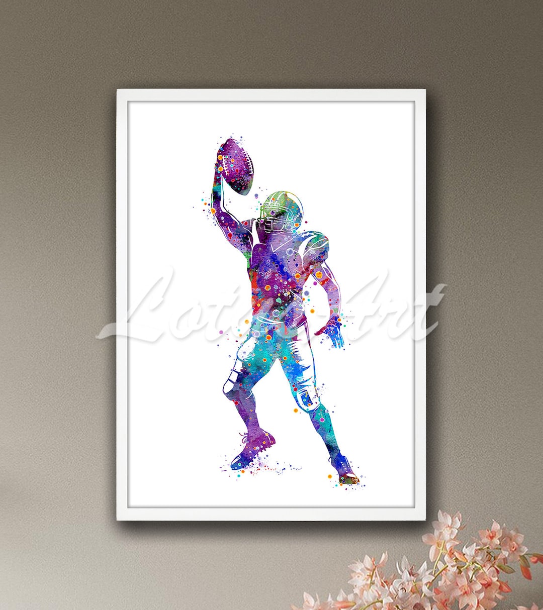 Watercolor American Football Player Print, Framed Sports Art - Etsy