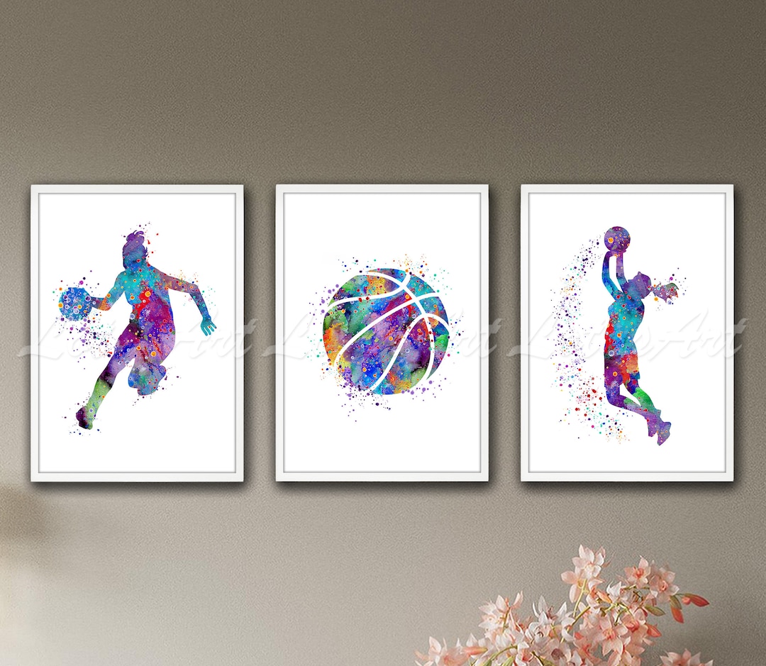 Set of 3 Girl Basketball Wall Art Watercolor Prints Sports Poster Girls ...
