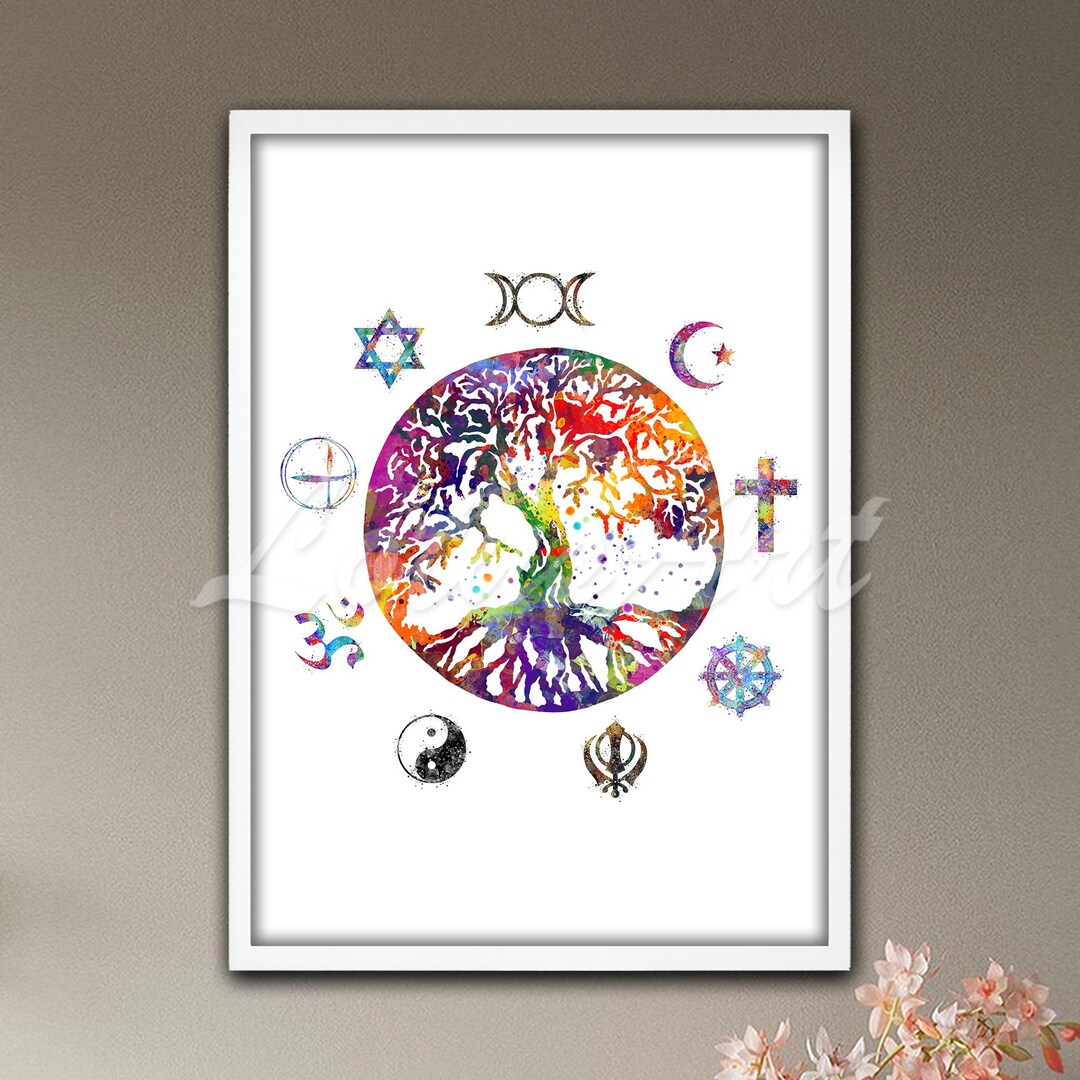 Tree of Life Sacred Symbols Wall Art Watercolor Print Personalised ...