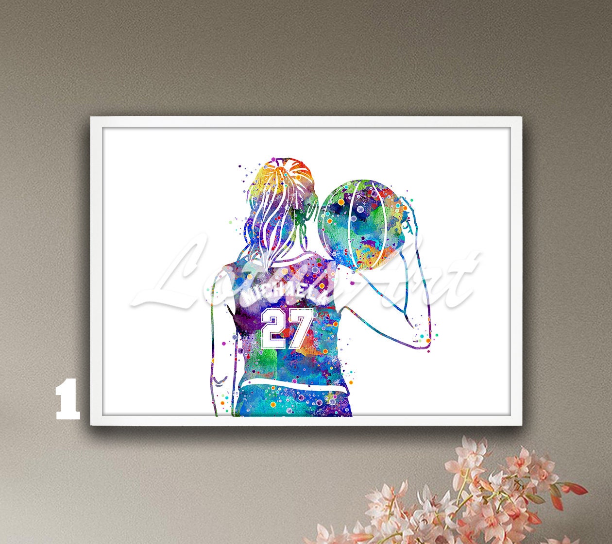 Personalized Girl Basketball Watercolor Print: Framed Sports Poster ...