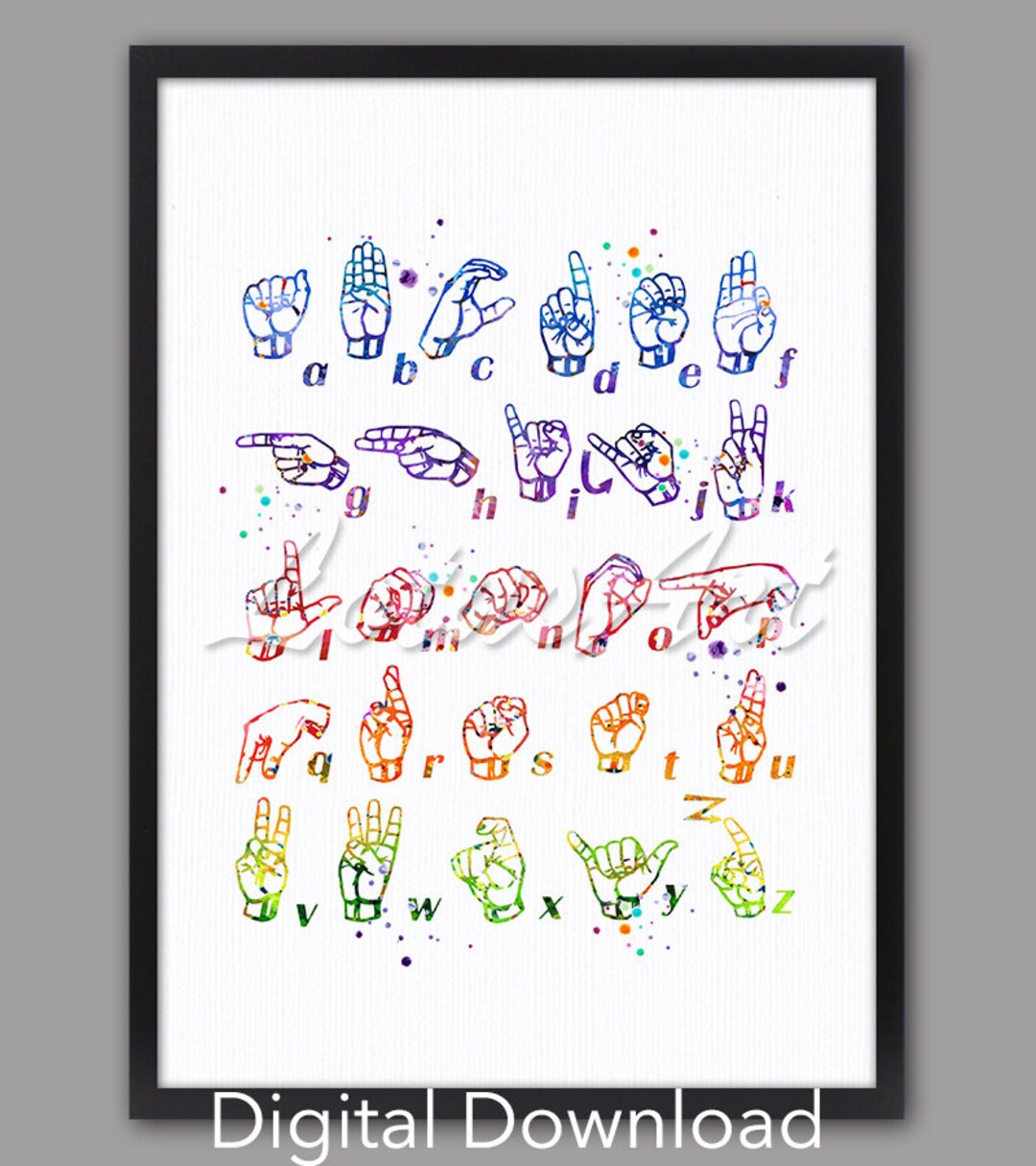 Sign Language Alphabet ASL Fingerspelling DIGITAL DOWNLOAD Watercolor ...