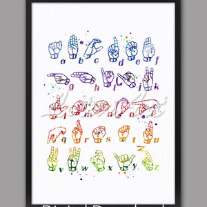 Sign Language Alphabet ASL Fingerspelling DIGITAL DOWNLOAD Watercolor ...
