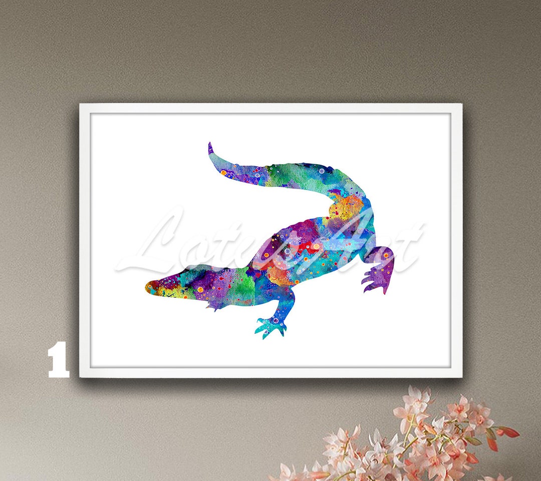 Crocodile Watercolor Framed Print Wild Water Animals Wall Art Wildlife ...