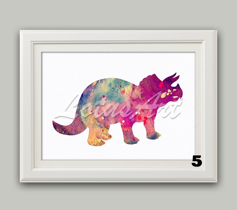 Dinosaur Triceratops Wall Art Watercolor Print Nursery Art | Etsy
