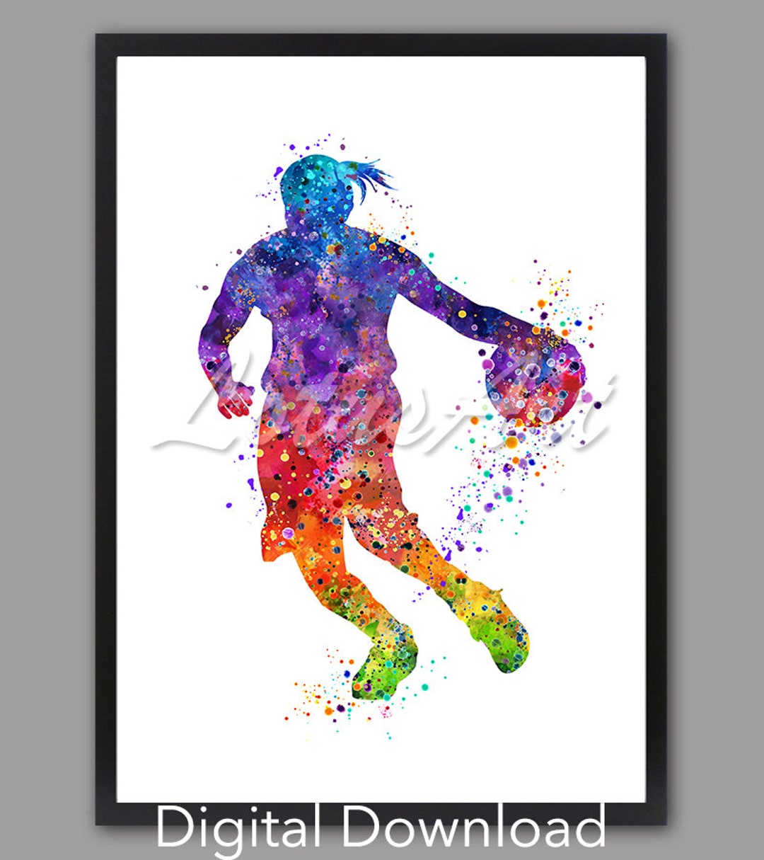 Girl's Basketball Watercolor Art Print: Colorful Sports Decor (digital ...