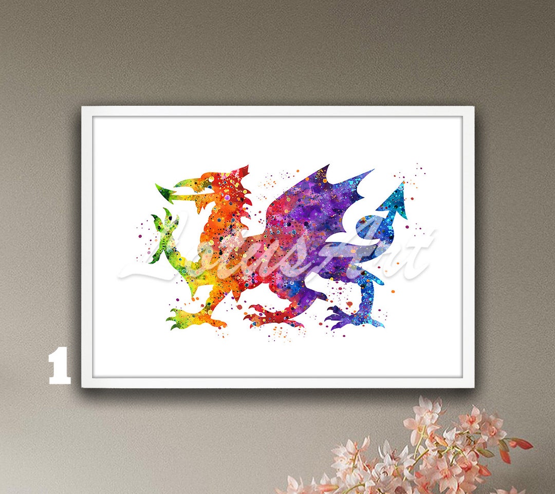 Welsh Dragon Wall Art Watercolor Poster Home Decor Personalised Gift - Etsy