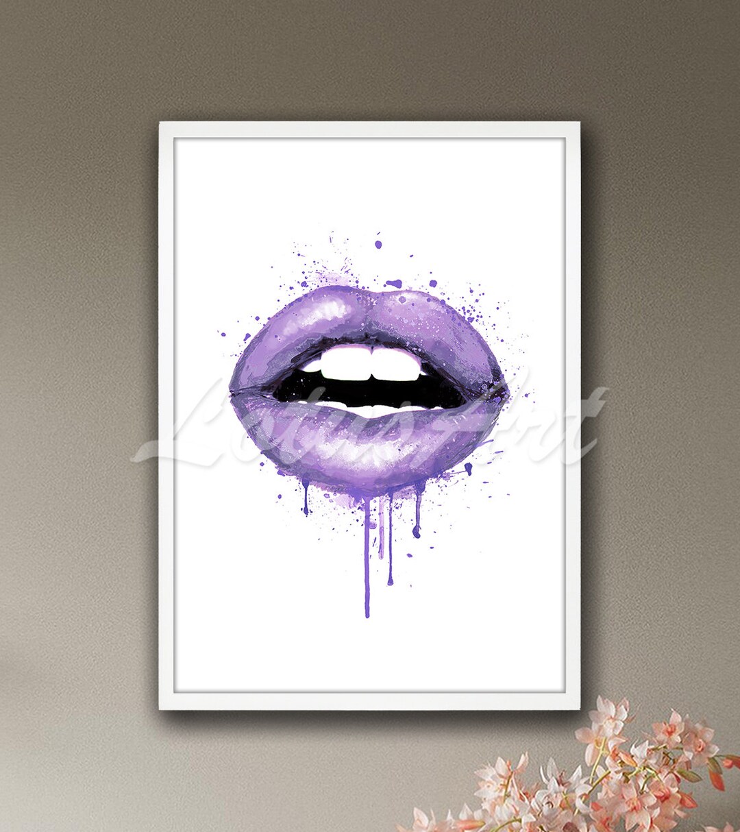 Lavender Lips Wall Art Watercolor Print Kiss Poster Teen Bedroom Decor ...