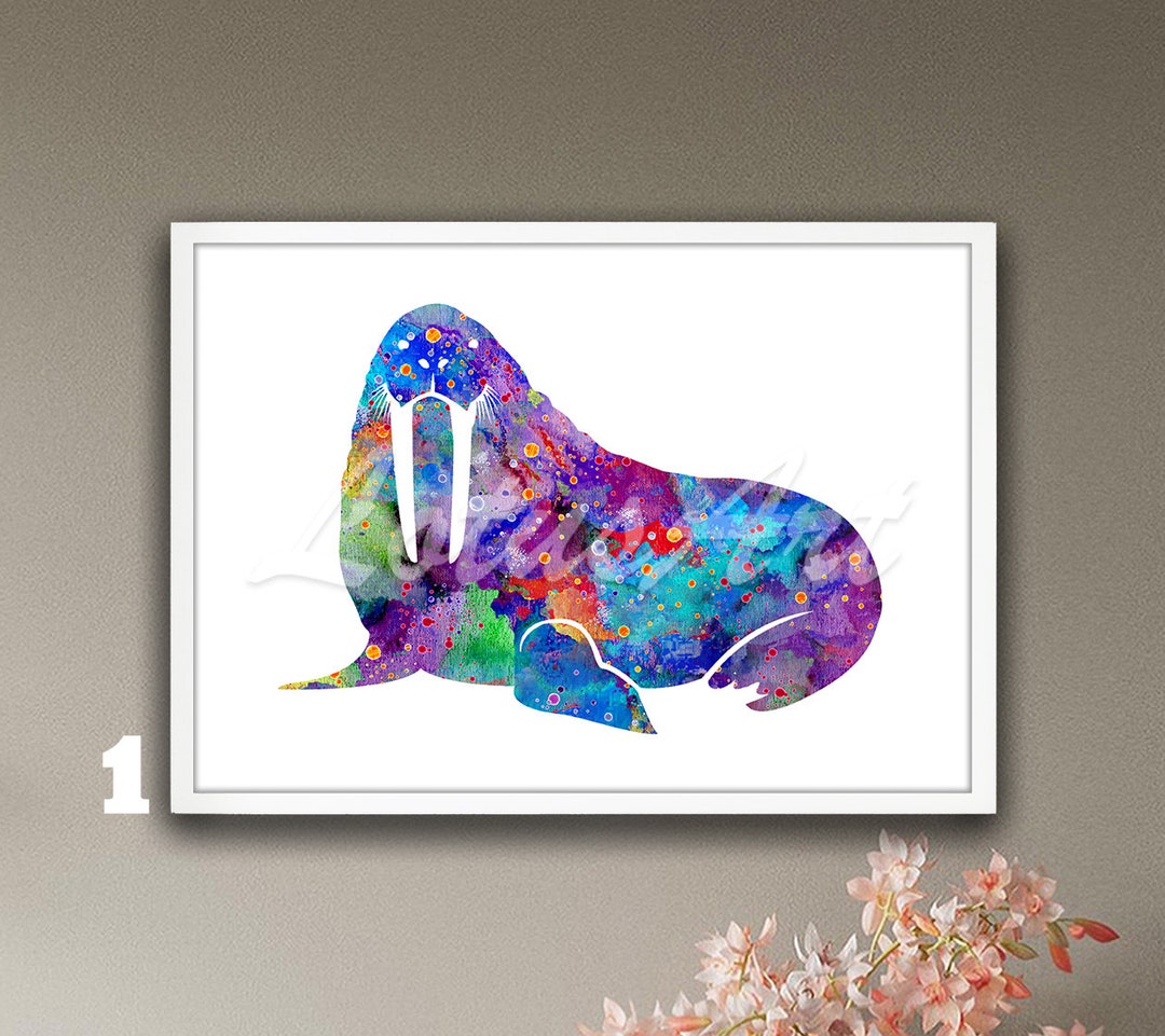 Walrus Art Watercolor Framed Poster Nautical Wall Decor Personalised ...