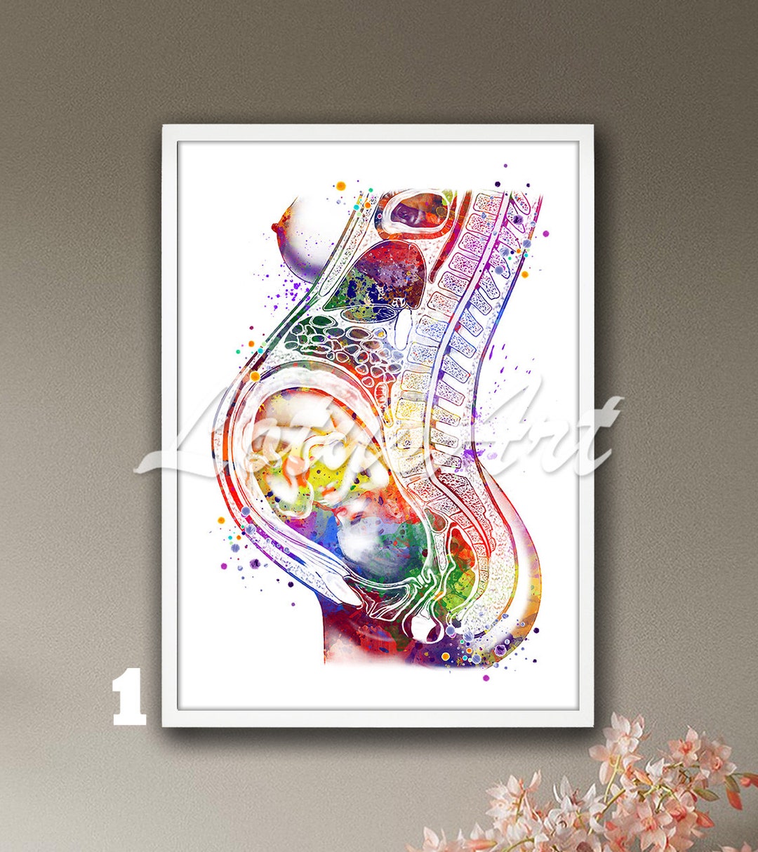 Pregnancy Wall Art Framed Watercolor Print Expect Baby Pregnant Fetus ...