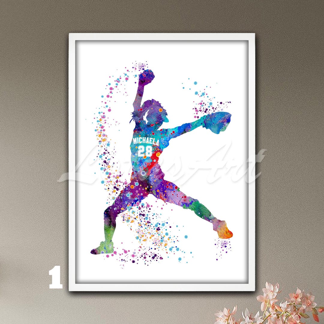 Personalized Softball Pitcher Art: Watercolor Sports Poster - Etsy