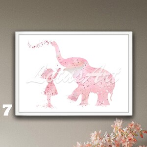 Girl and Elephant Wall Art Watercolor Poster Nursery Kids Room Decor ...
