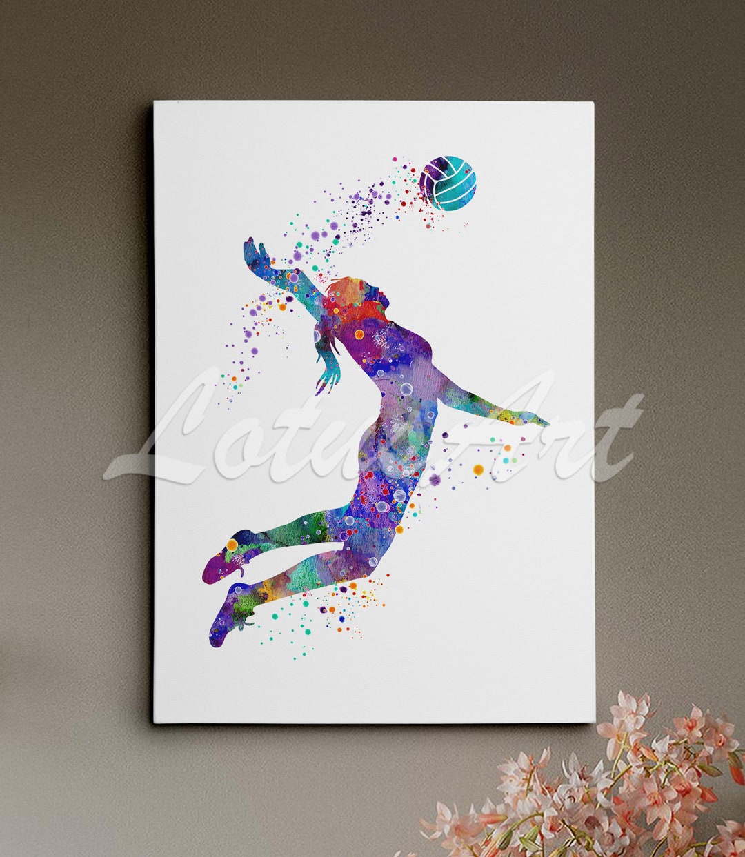 Girl Volleyball Wall Art Watercolor Canvas Print Sports Home Decor ...