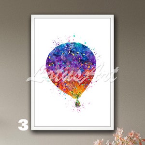 Hot Air Balloon Framed Wall Art Watercolor Print Travel Poster Kids ...