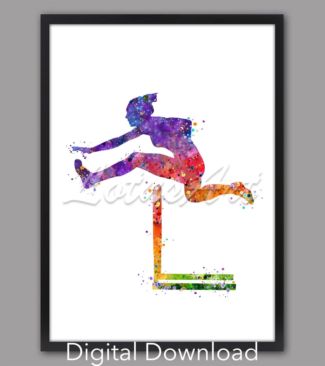 Girl Jumping Over A Hurdles Wall Art Watercolor Print Sports Poster ...