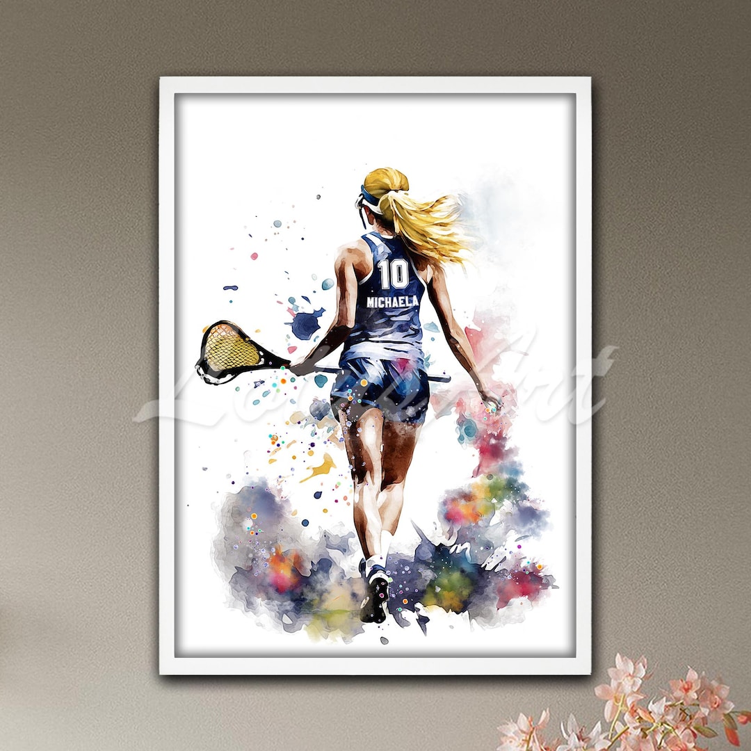 Personalized Girl Lacrosse Watercolor Art Poster: Custom Name & Number ...