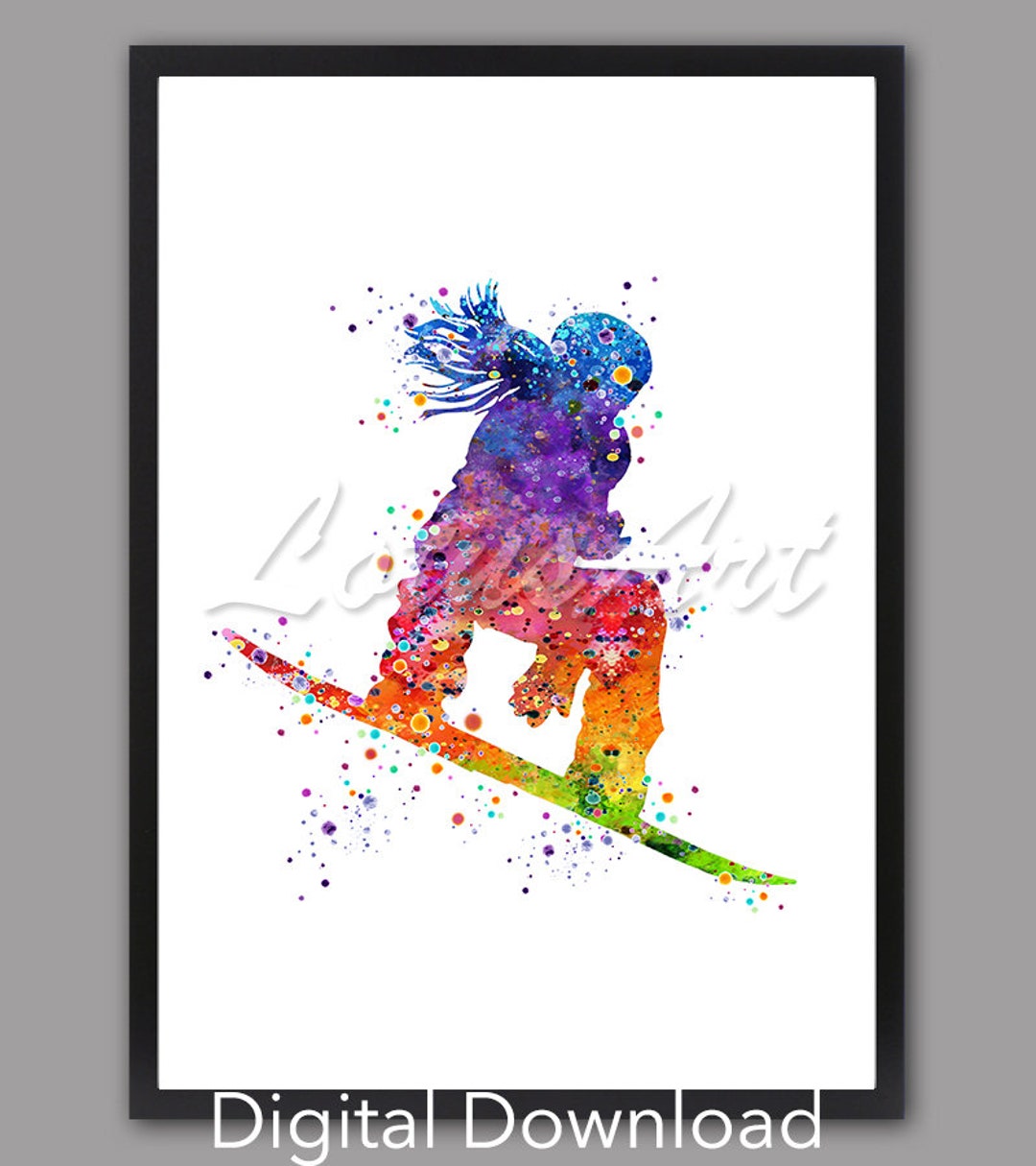 Girl Snowboarding Watercolor Art Print: Winter Sports Decor (digital ...