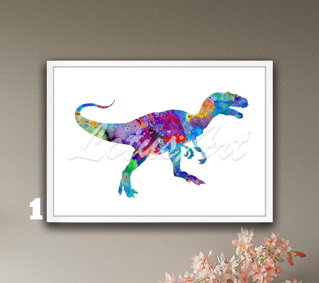 Dinosaur Raptor Wall Art Watercolor Print Nursery Wall Decor - Etsy