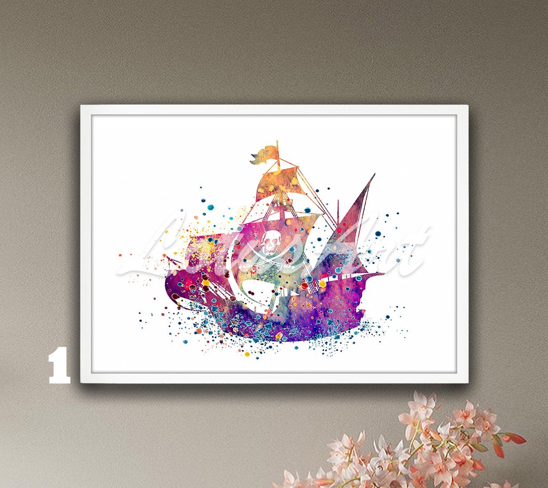 Pirate Ship Wall Art Framed Watercolor Print Nursery Poster Home Decor ...