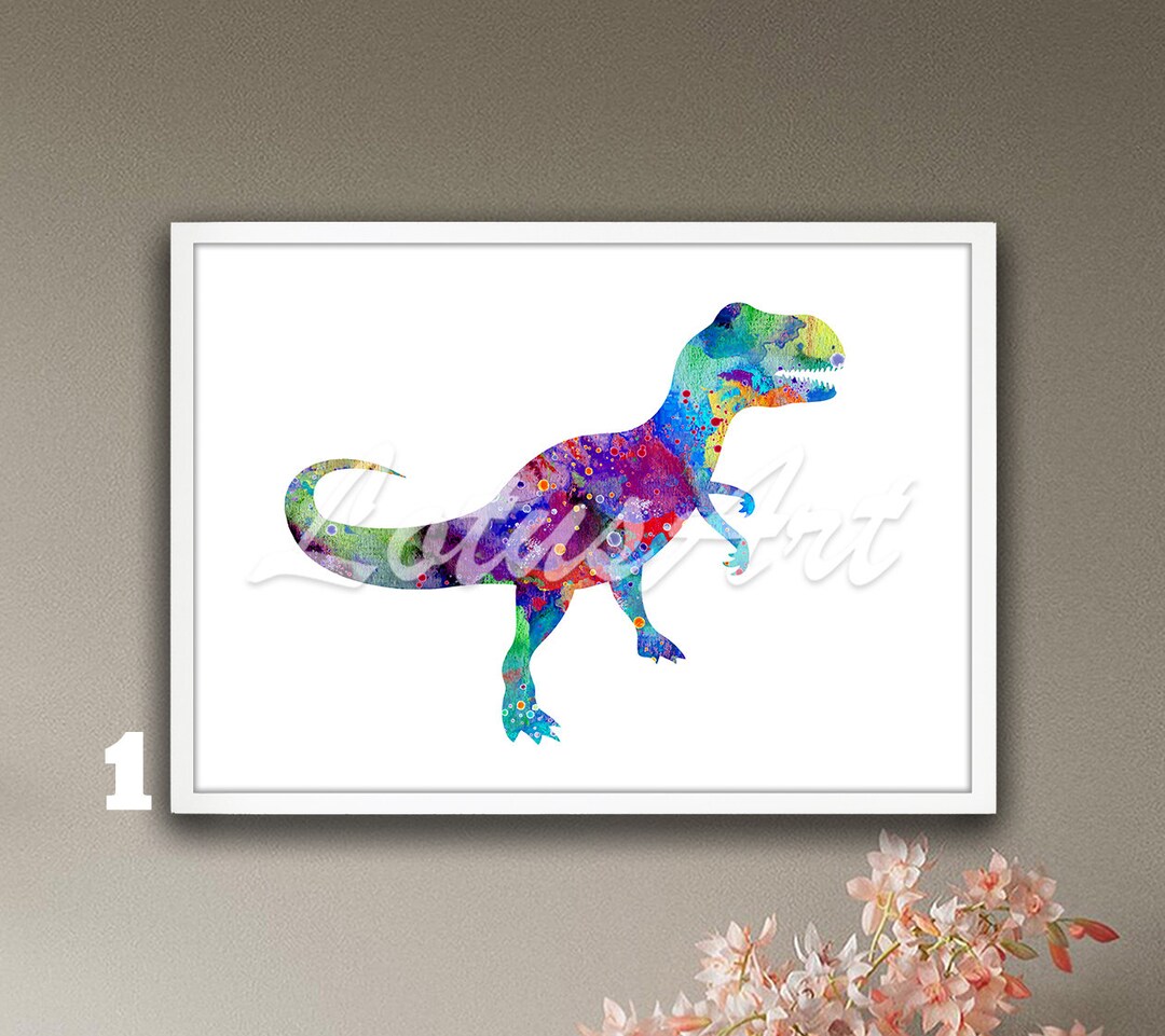 T-rex Dinosaur Art Watercolor Print Nursery Wall Decor - Etsy