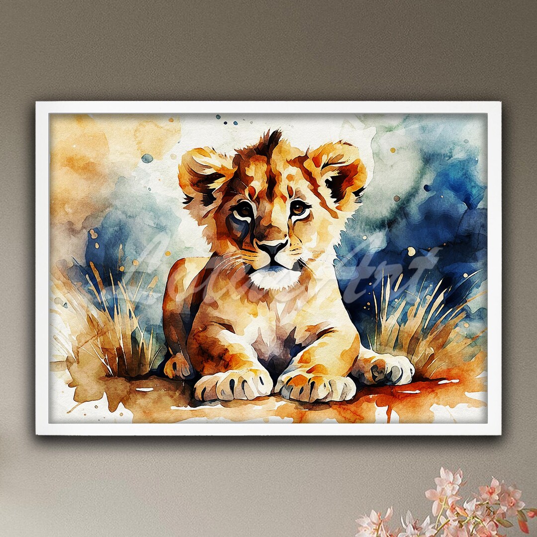 Watercolor Lion Cub Art Print: Personalized Nursery Decor - Etsy