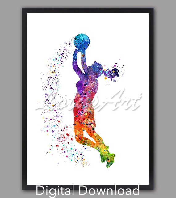 DIGITAL DOWNLOAD Girl Basketball Decor Watercolor Sports - Etsy