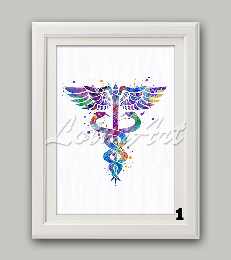 Caduceus Medical Symbol Wall Art Watercolor Print Science Art | Etsy