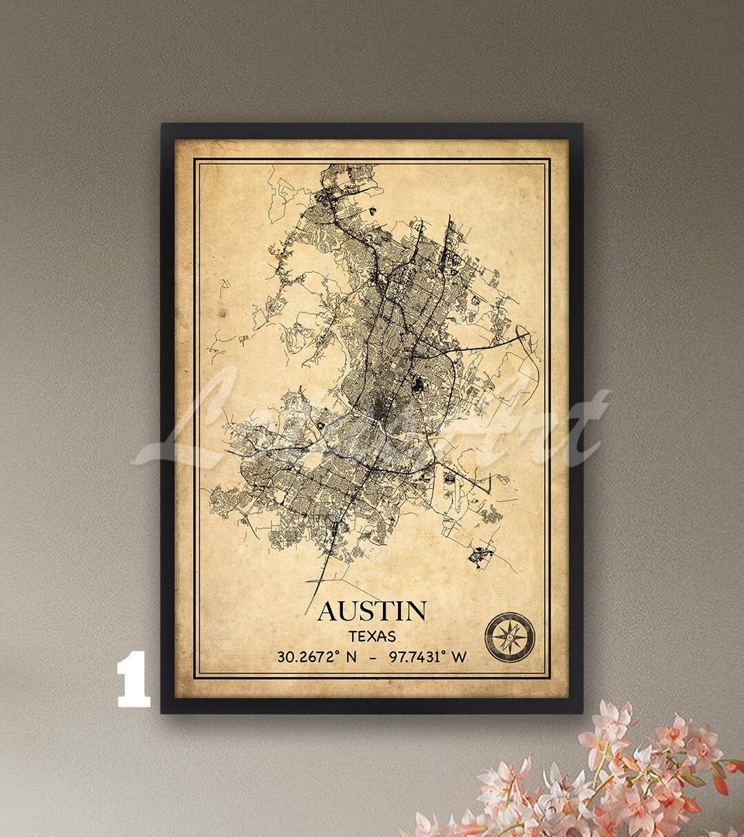 Austin Texas Vintage Style Map Wall Art Poster City Road Travel Art ...