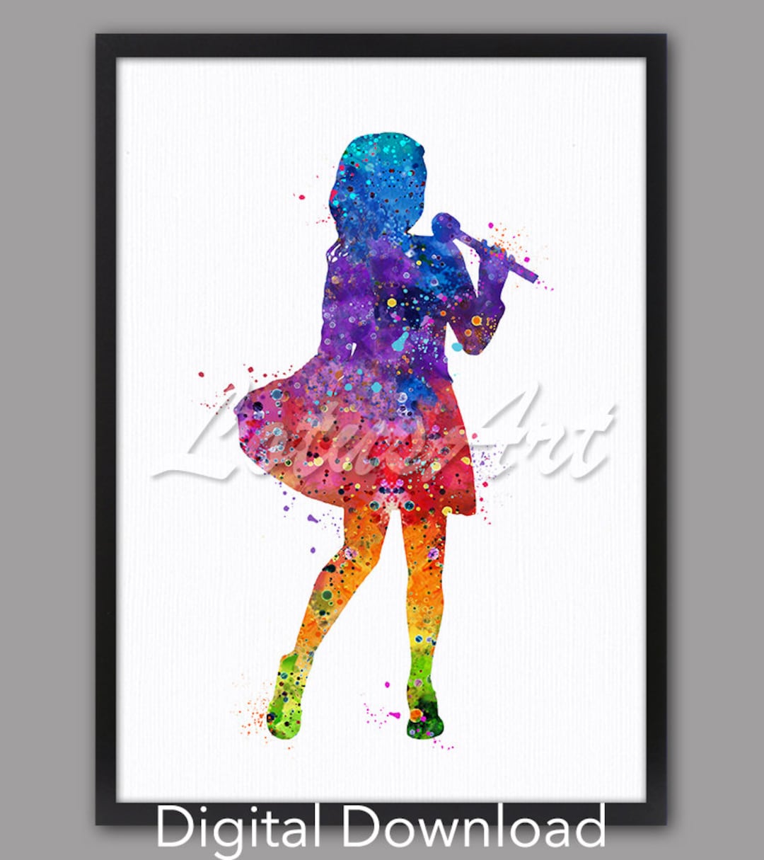 DIGITAL DOWNLOAD Girl Singing Watercolor Print Music Studio Woman ...
