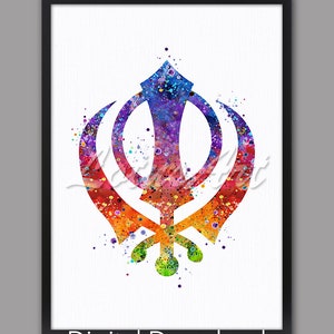 DIGITAL DOWNLOAD Khanda Symbol Watercolor Wall Art Meditation Art Yoga ...