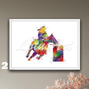 Girl Barrel Racing Wall Art Framed Watercolor Print Cowboy Rodeo ...