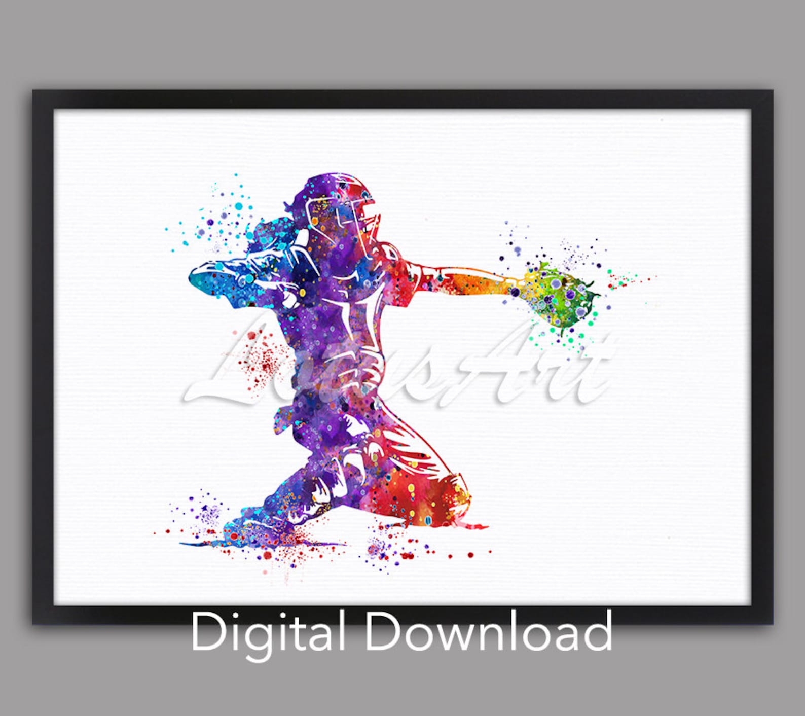 DIGITAL DOWNLOAD Girl Baseball Softball Catcher Art Watercolor - Etsy
