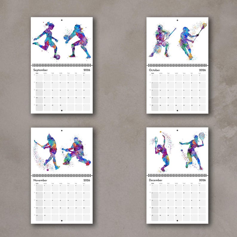 2026 Sports Calendar: Watercolor Athlete Wall Art Planner - Etsy