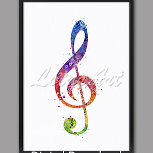 Treble Clef Sign Art Watercolor Print Painting Music Room Decor Nursery ...
