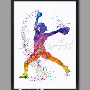 DIGITAL DOWNLOAD Girl Baseball Softball Pitcher Watercolor Sports ...