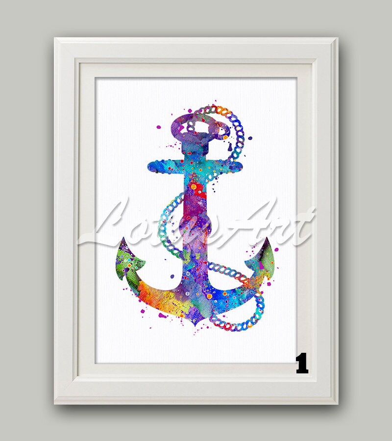 Anchor Wall Art Watercolor Print Nautical Nursery Poster Home | Etsy