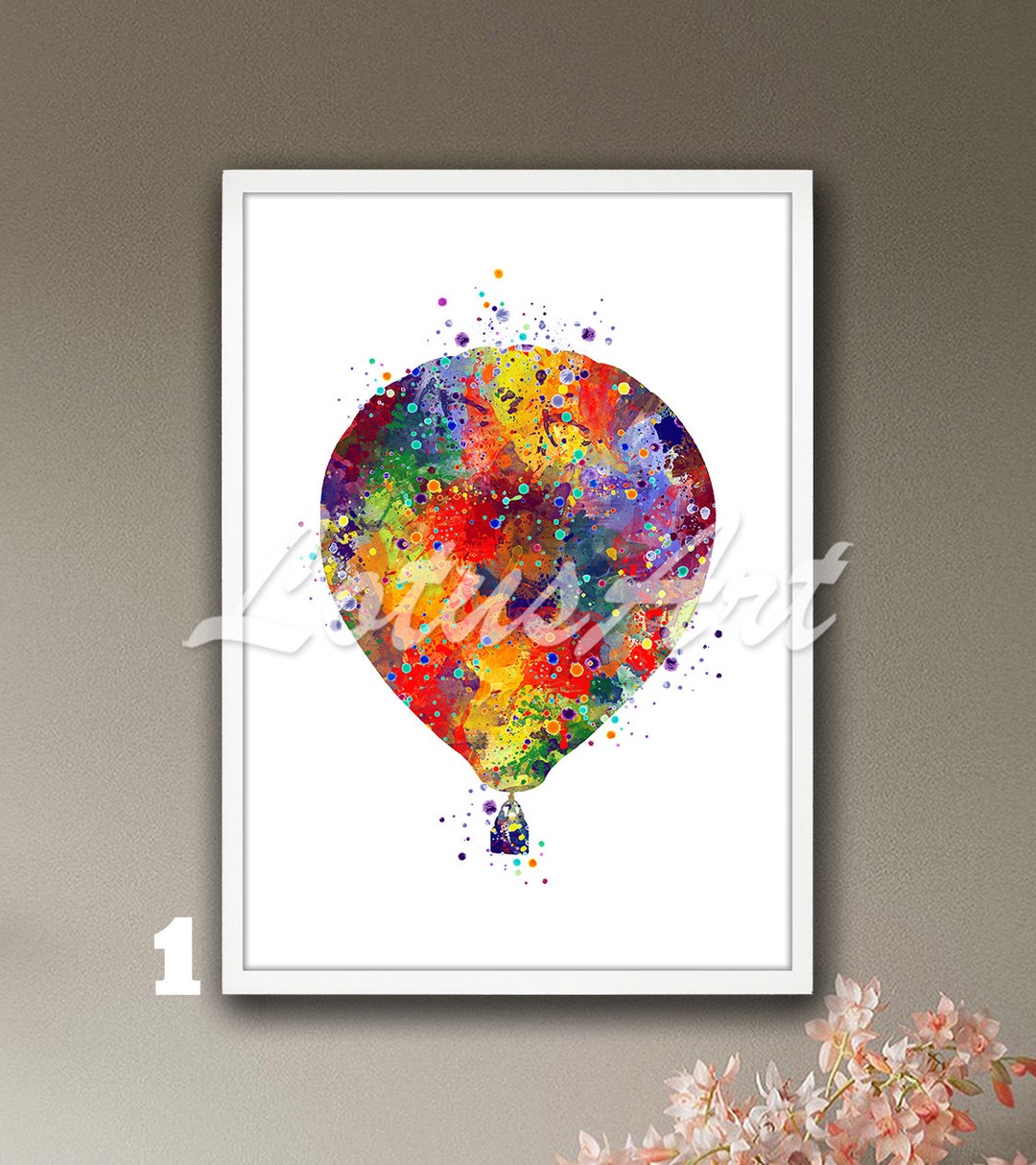 Hot Air Balloon Framed Wall Art Watercolor Print Travel Poster Kids ...