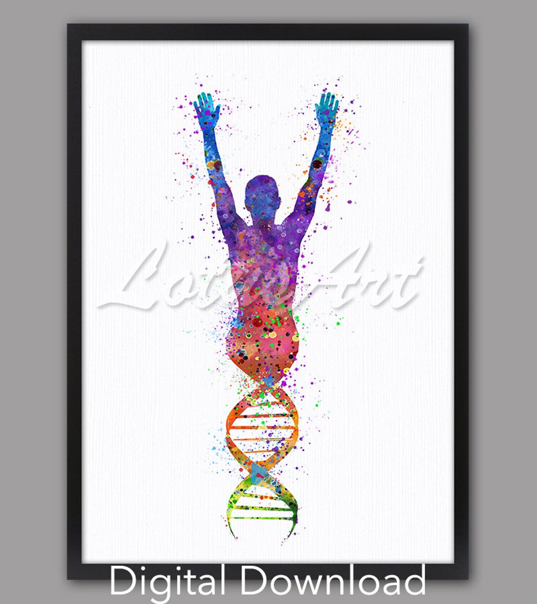 Watercolor DNA Art Print: Colorful Genetic Biology Poster (digital ...