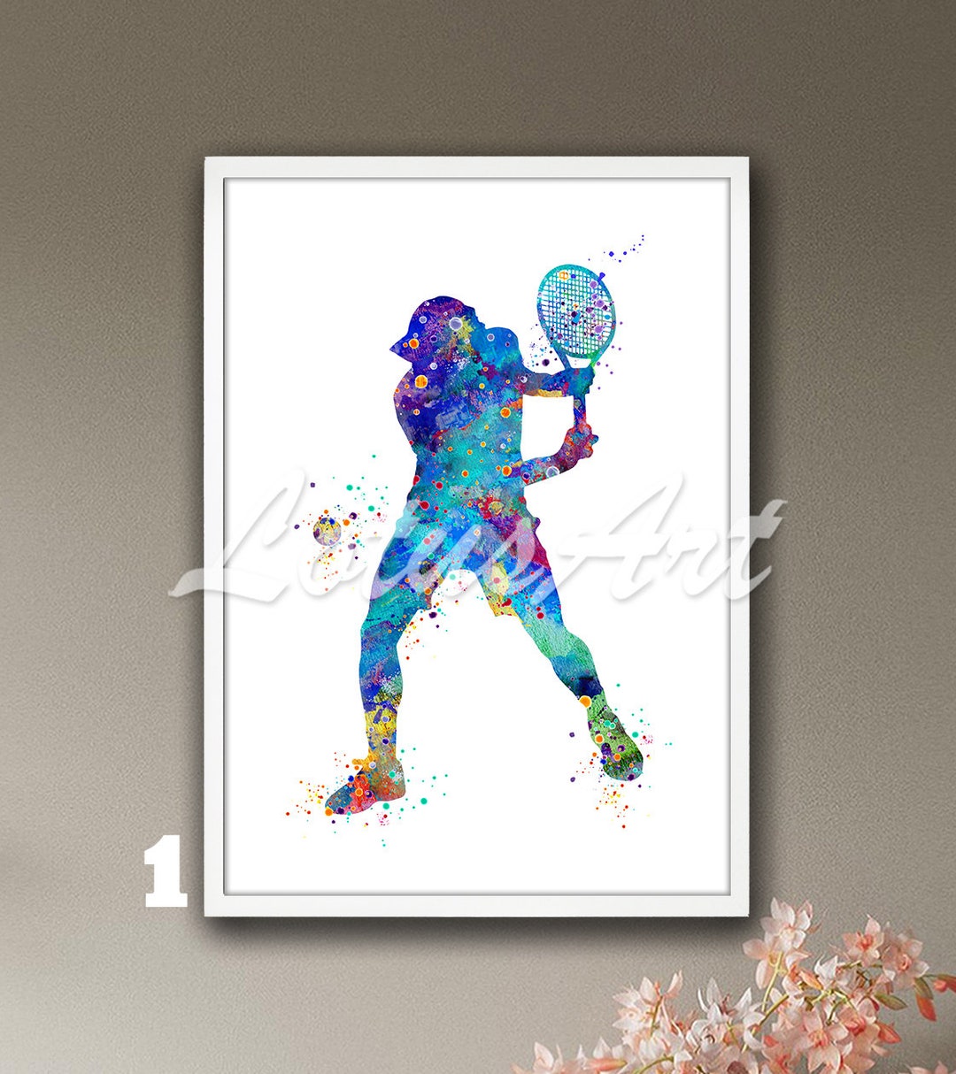 Tennis Player Wall Art Watercolor Poster Sports Print Boys Room Decor ...