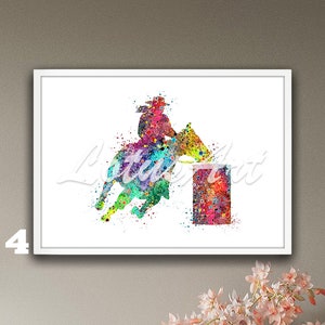 Girl Barrel Racing Wall Art Framed Watercolor Print Cowboy Rodeo ...