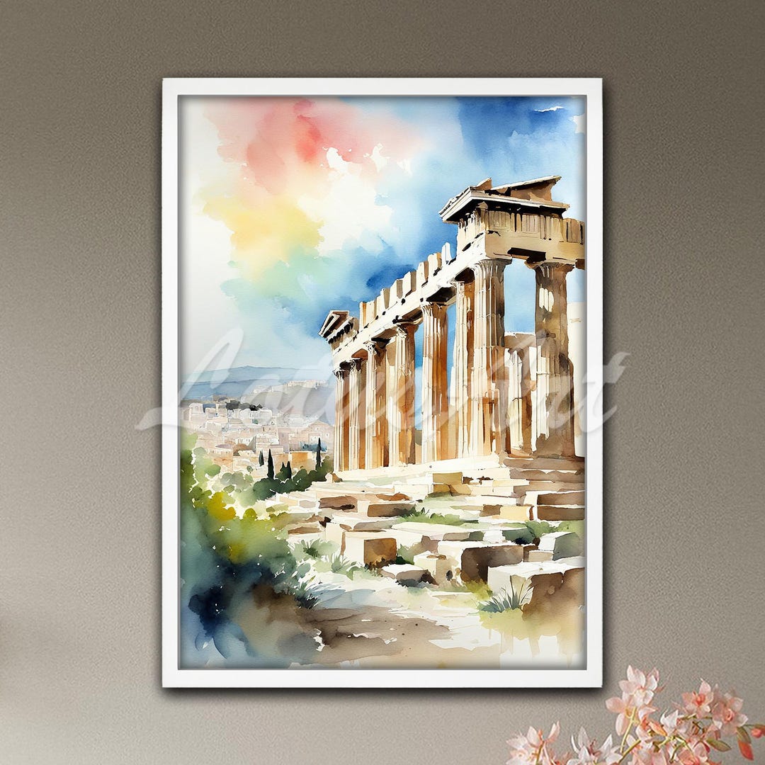 Acropolis of Athens Watercolor Wall Art Print: Parthenon Architecture ...