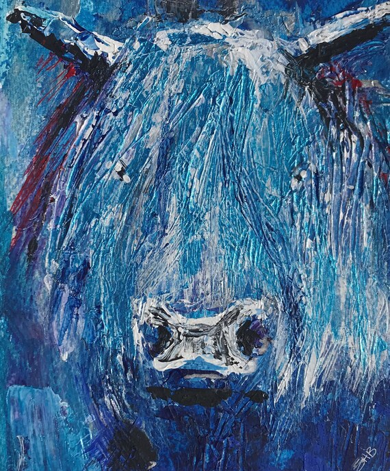 Blue Highland Cow - Etsy
