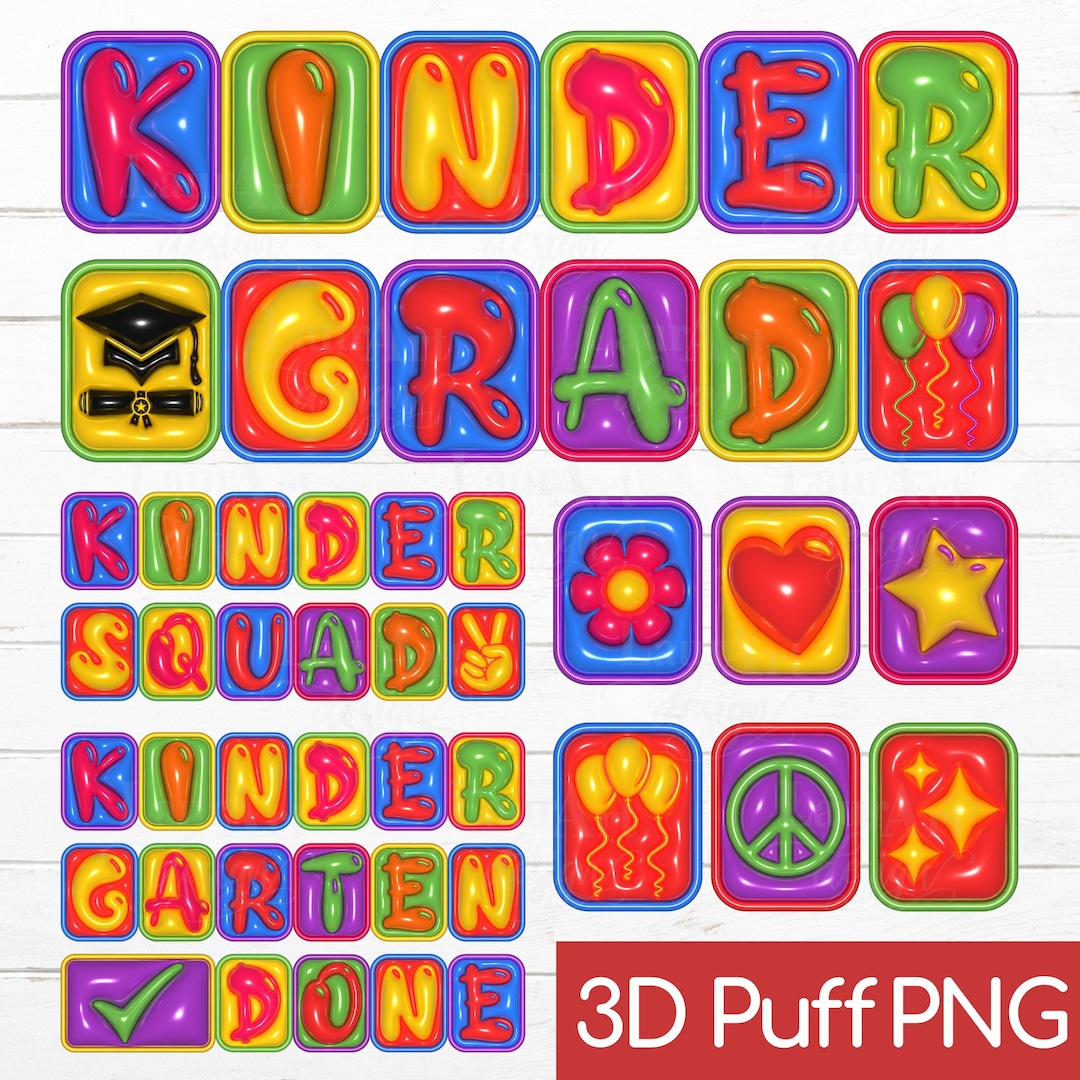 Kindergarten Graduation 2024 Kinder Squad 3D Inflated Puffy Text ...