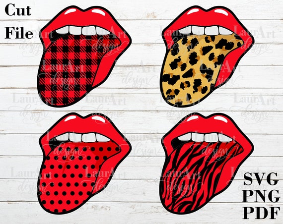 Open Mouth SVG Lips Tongue Patterns Vector Cheetah Plaid Polka | Etsy