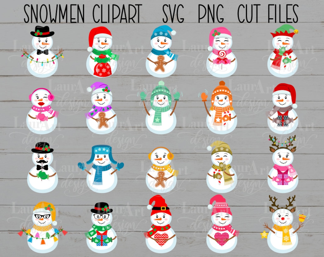 Snowmen Clipart SVG PNG Bundle, Christmas Set of 20 Cut Files, Winter ...