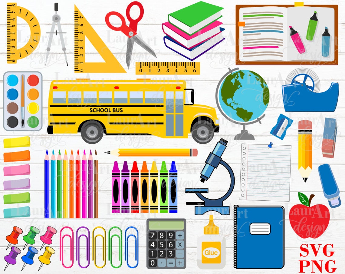 Back to School Clipart Set SVG Supplies Office Stationery - Etsy