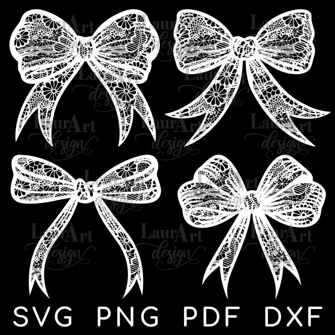 White Lace Bow SVG - Lace Bows PNG - Faux Embroidery Bow - Faux Lace ...