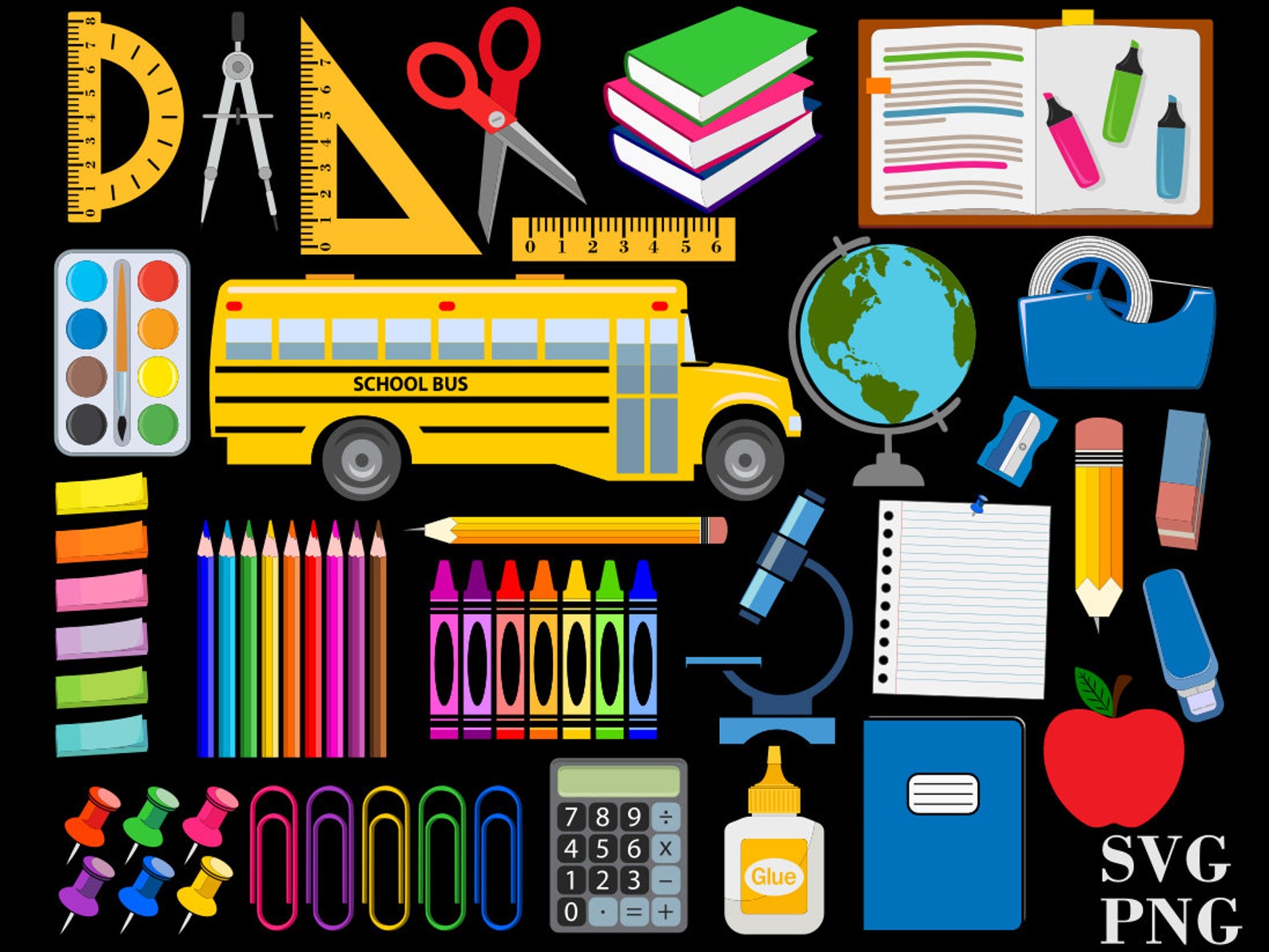 Back to School Clipart Set SVG Supplies Office Stationery - Etsy