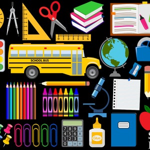 Back to School Clipart Set SVG Supplies Office Stationery Crayons ...