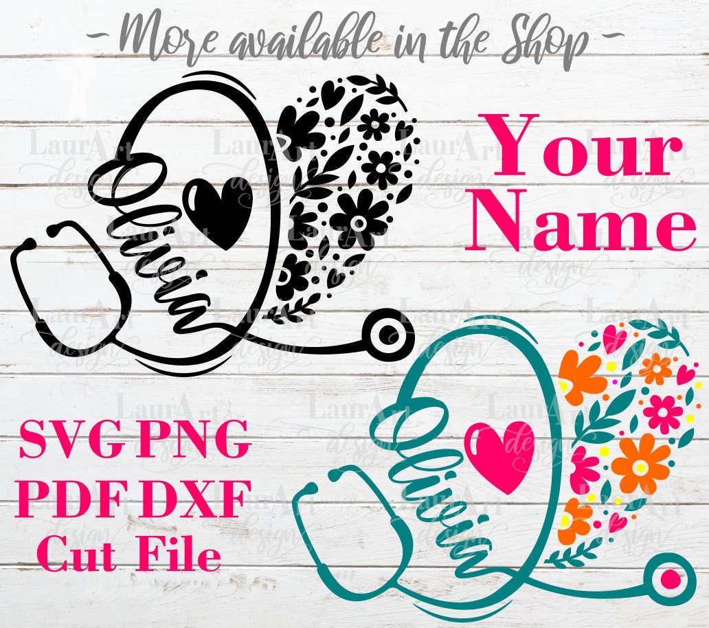 Nurse SVG Stethoscope Vector Floral Heart Cursive Text Poster | Etsy