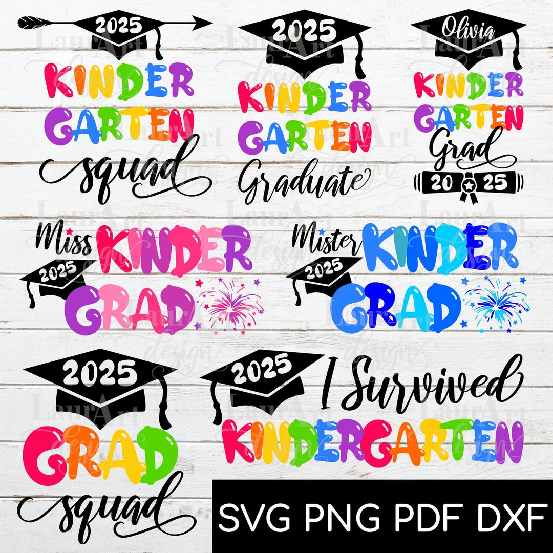 Kindergarten Grad Squad SVG - I Survived Mr Miss - 2025 Graduation ...